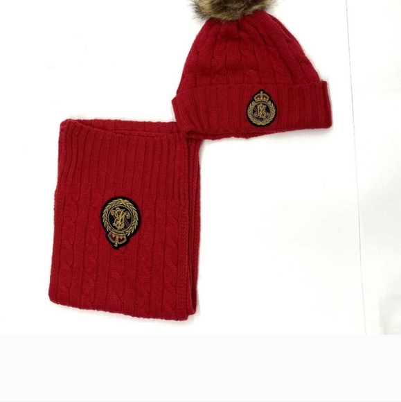 Ralph Lauren | Accessories | Nwot Ralph Lauren Logo Red Hat Scarf Set ...